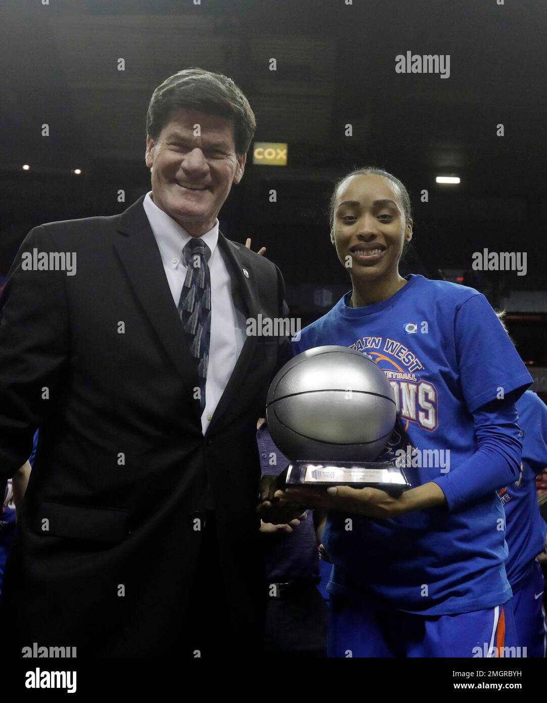 Boise State's A'Shanti Coleman is awarded the MVP trophy by Mountain ...