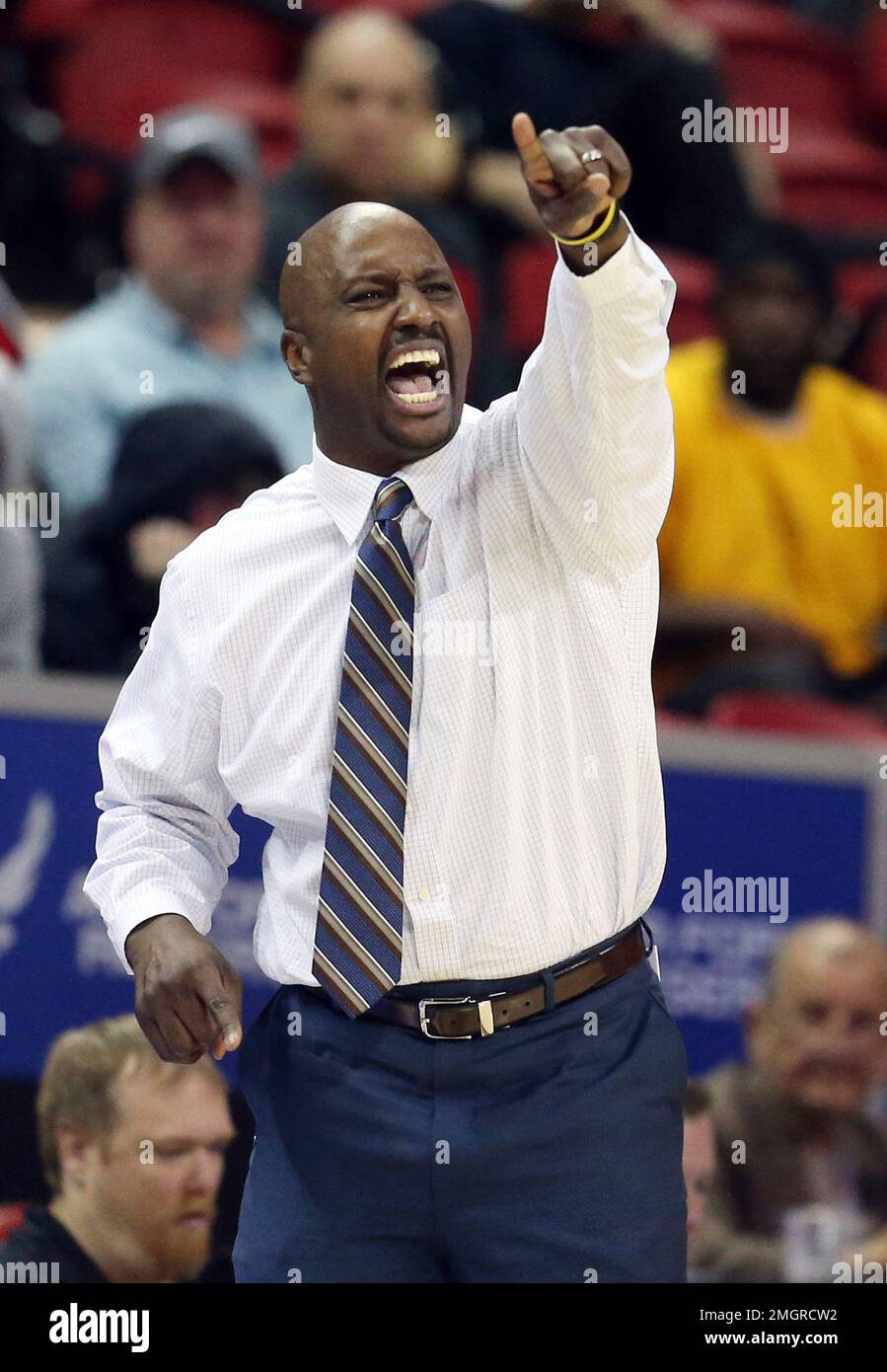 Wyoming coach Allen Edwards gestures during the first half of the team ...