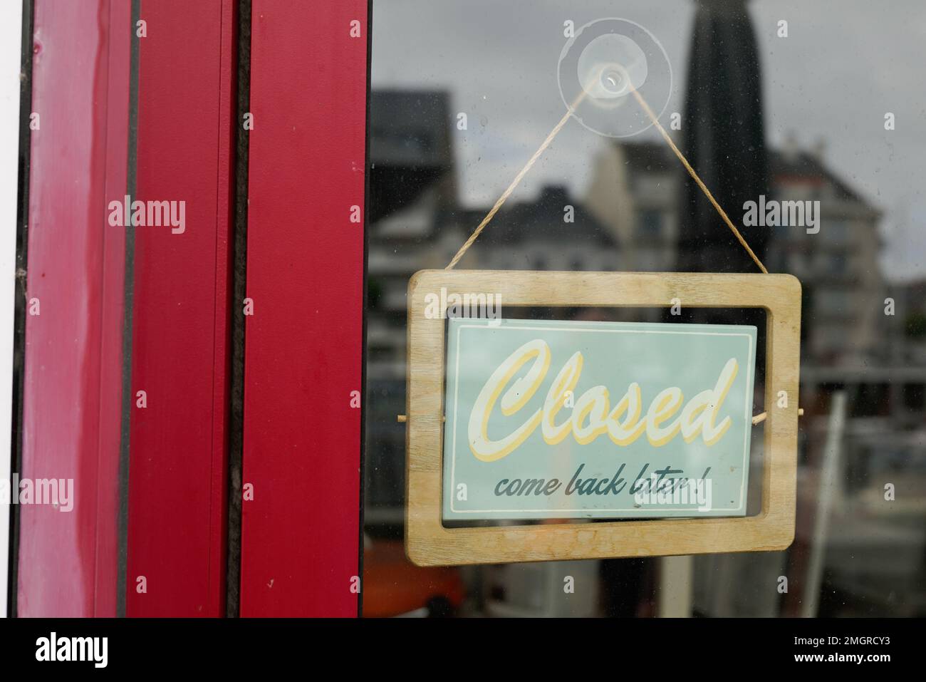 closed come back later boutique text sign board wood on windows shop ...
