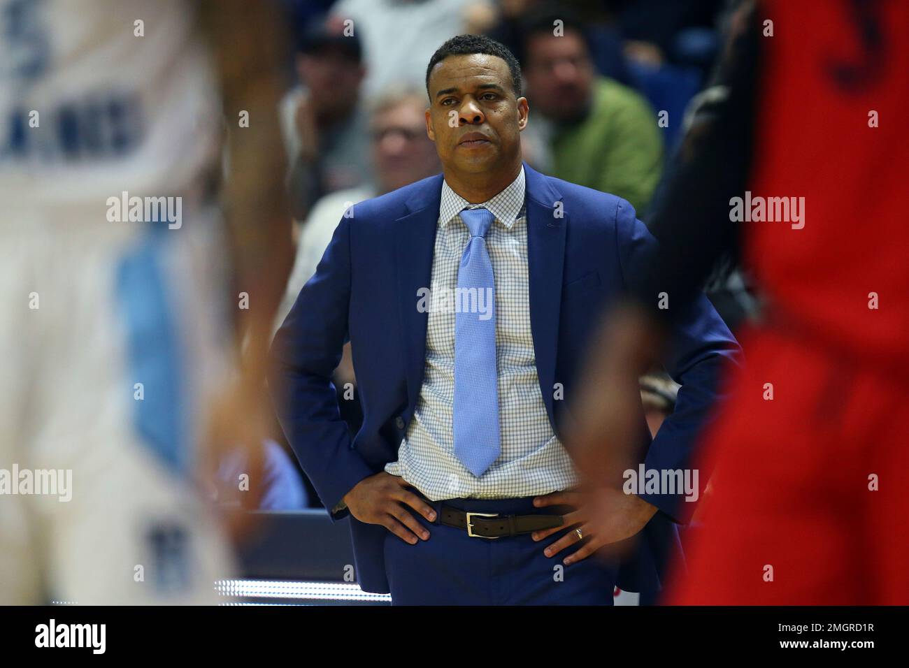 Rhode Island head coach David Cox looks on during the first half of an ...