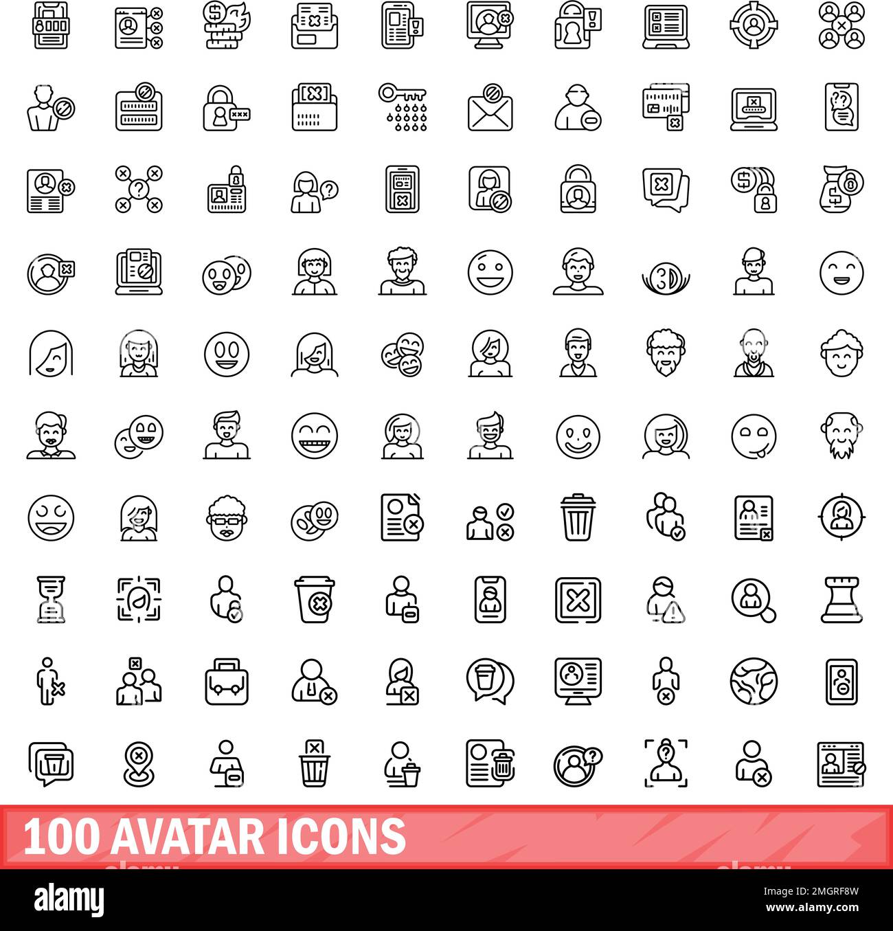 100 avatar icons set. Outline illustration of 100 avatar icons vector ...