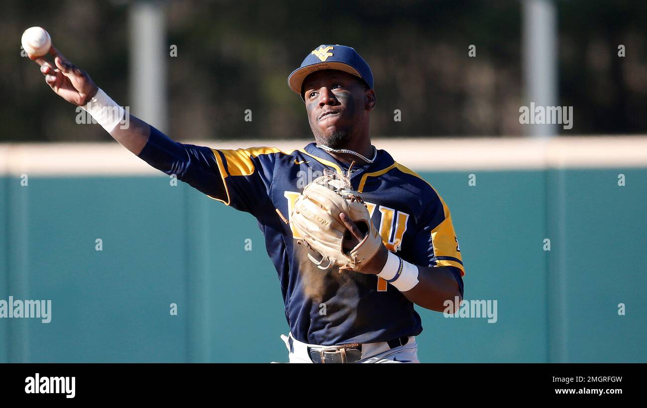 West Virginia's Tyler Doanes throws the ball during a West Virginia at ...