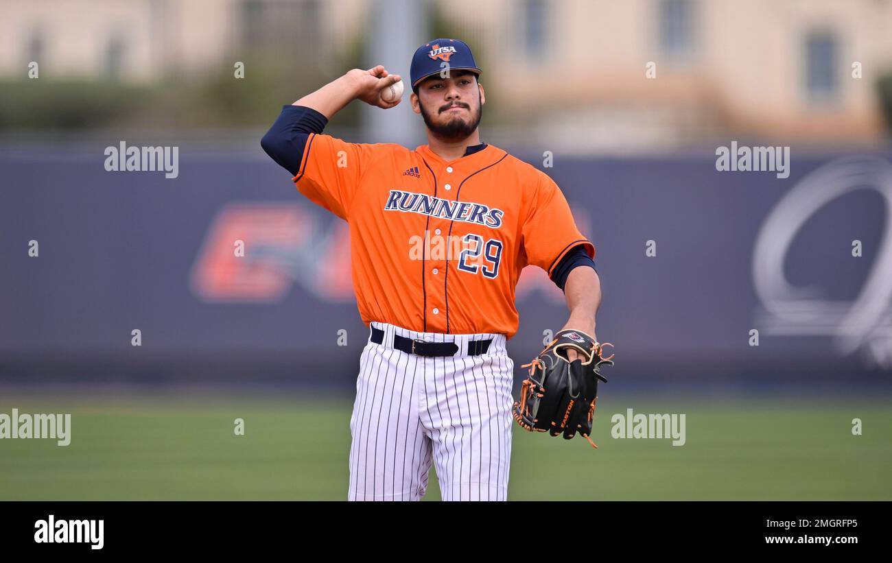 UTSA pitcher Jacob Jimenez throws during an NCAA baseball game against ...