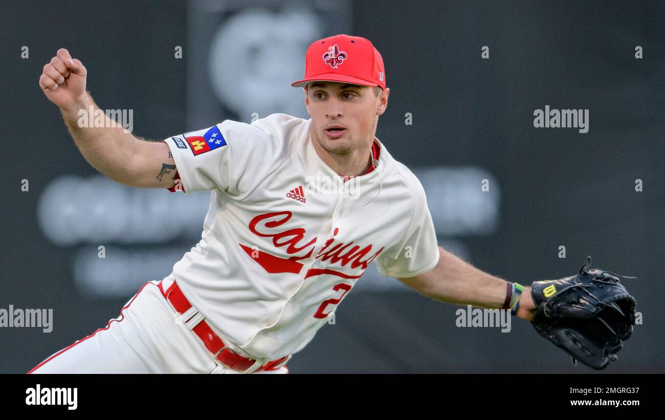 Louisiana Lafayette right-handed pitcher Connor Cooke watches the ...