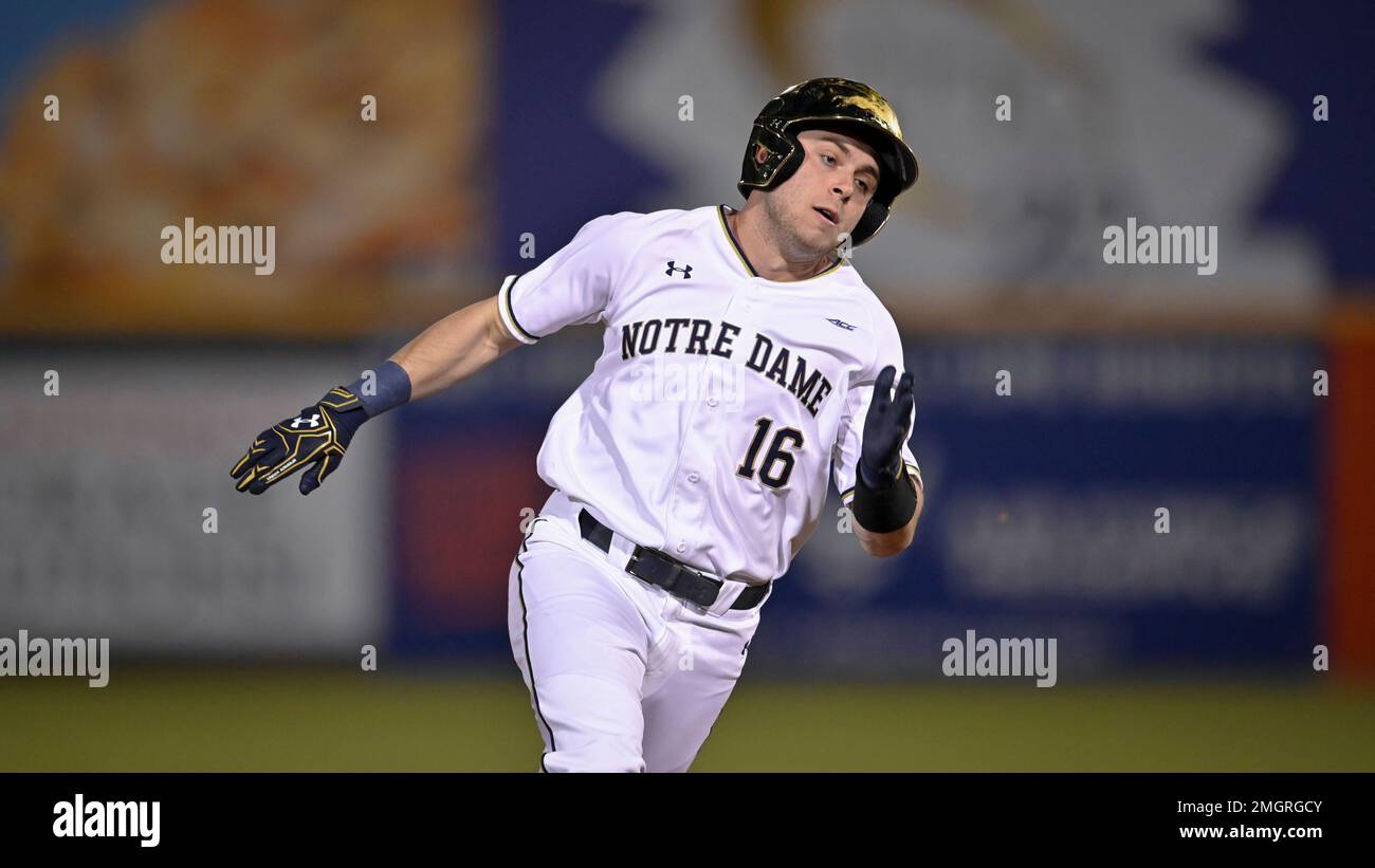Notre Dame's Jared Miller runs during an NCAA baseball game against ...