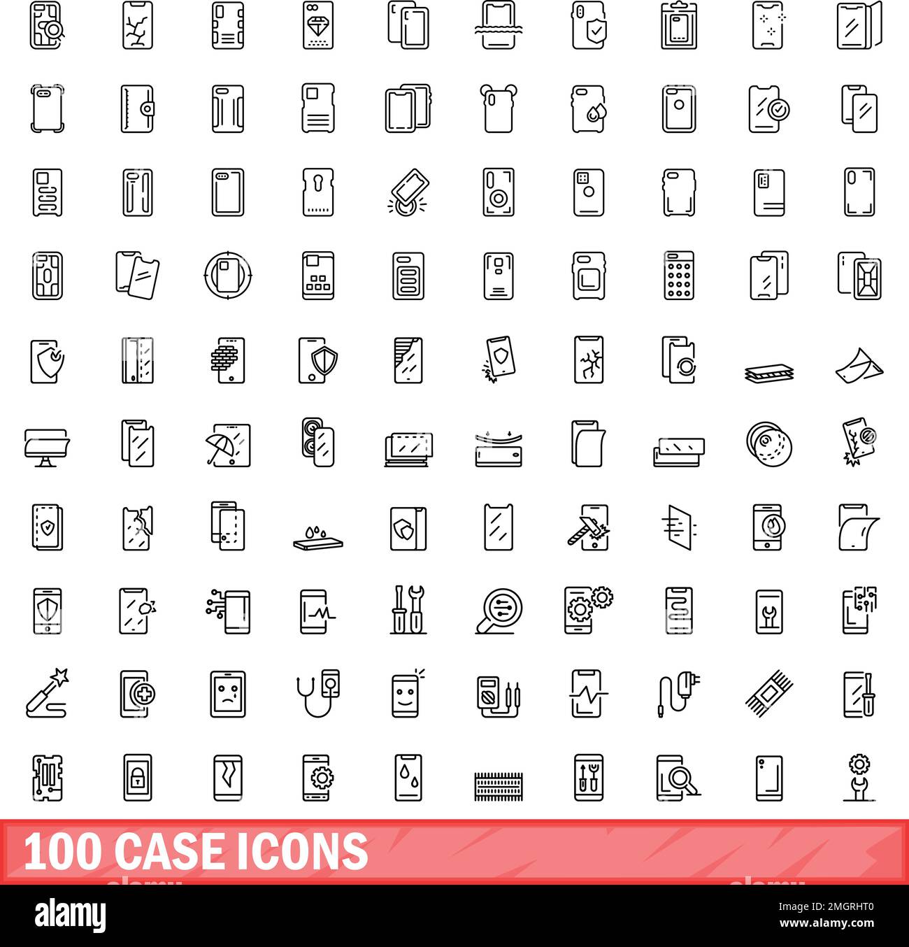 100 case icons set. Outline illustration of 100 case icons vector set ...