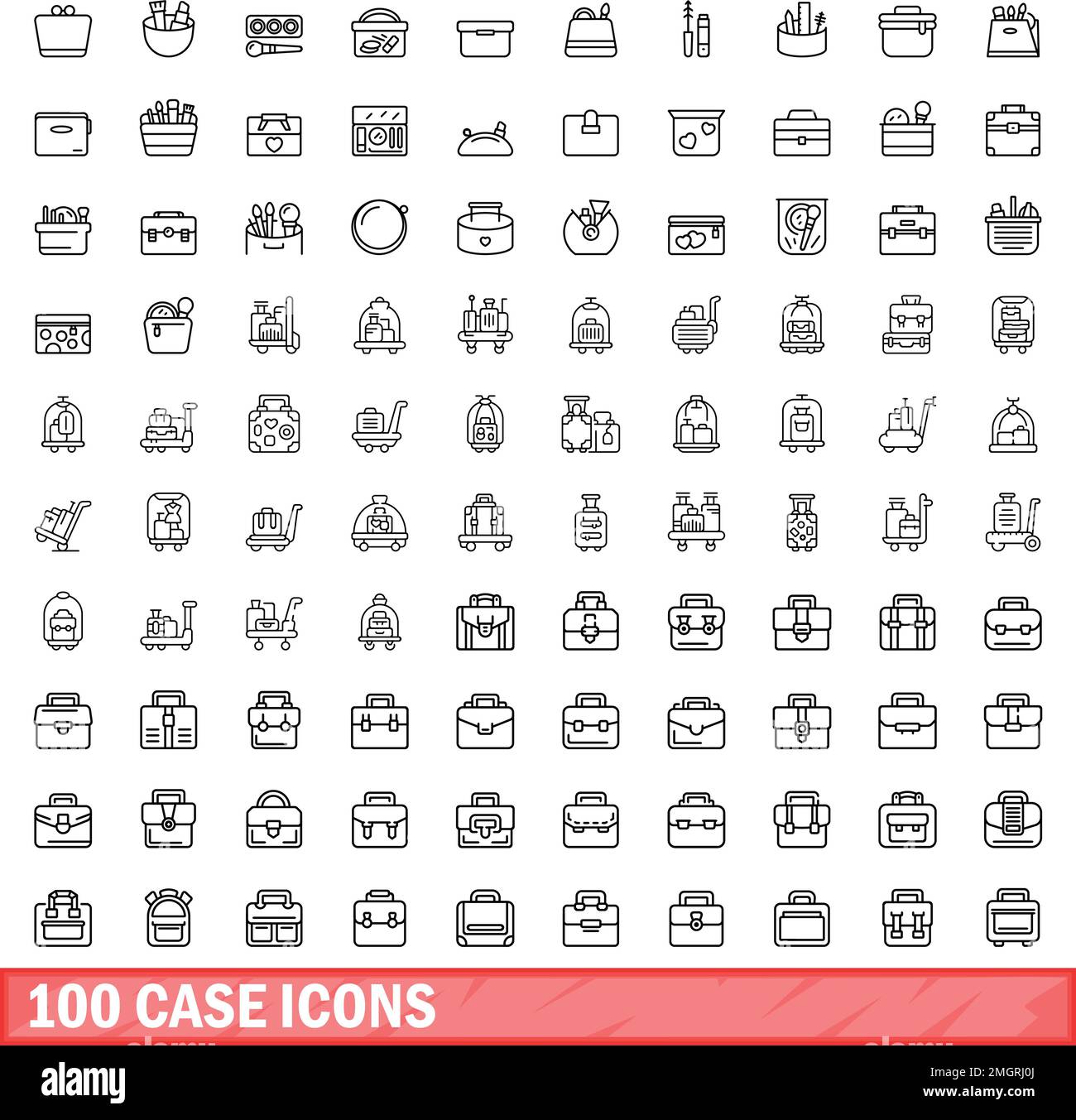 100 case icons set. Outline illustration of 100 case icons vector set ...