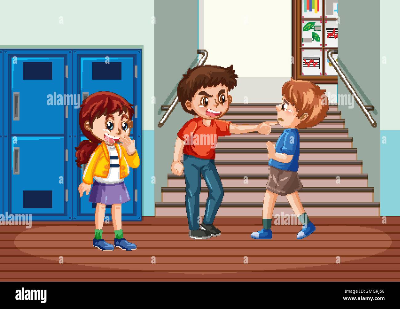 School bullying with student cartoon characters illustration Stock ...