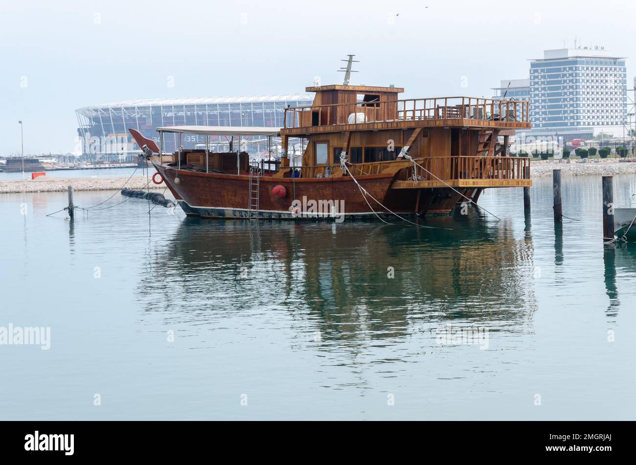 Traditional Dhow boats opposite National Museum of Qatar, Doha, Qatar ...