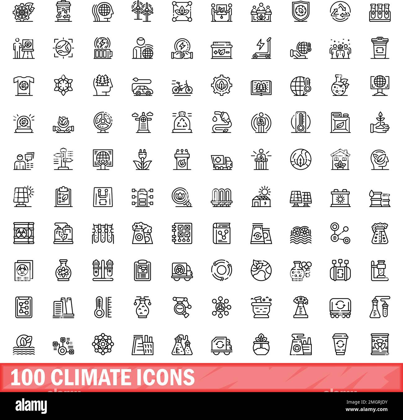 100 climate icons set. Outline illustration of 100 climate icons vector ...