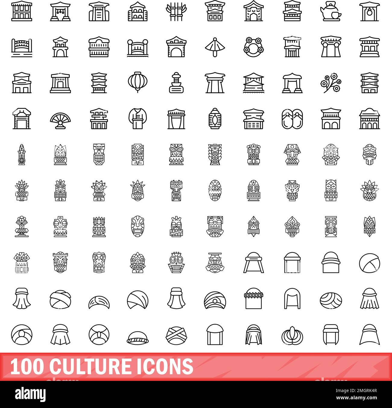 100 culture icons set. Outline illustration of 100 culture icons vector ...