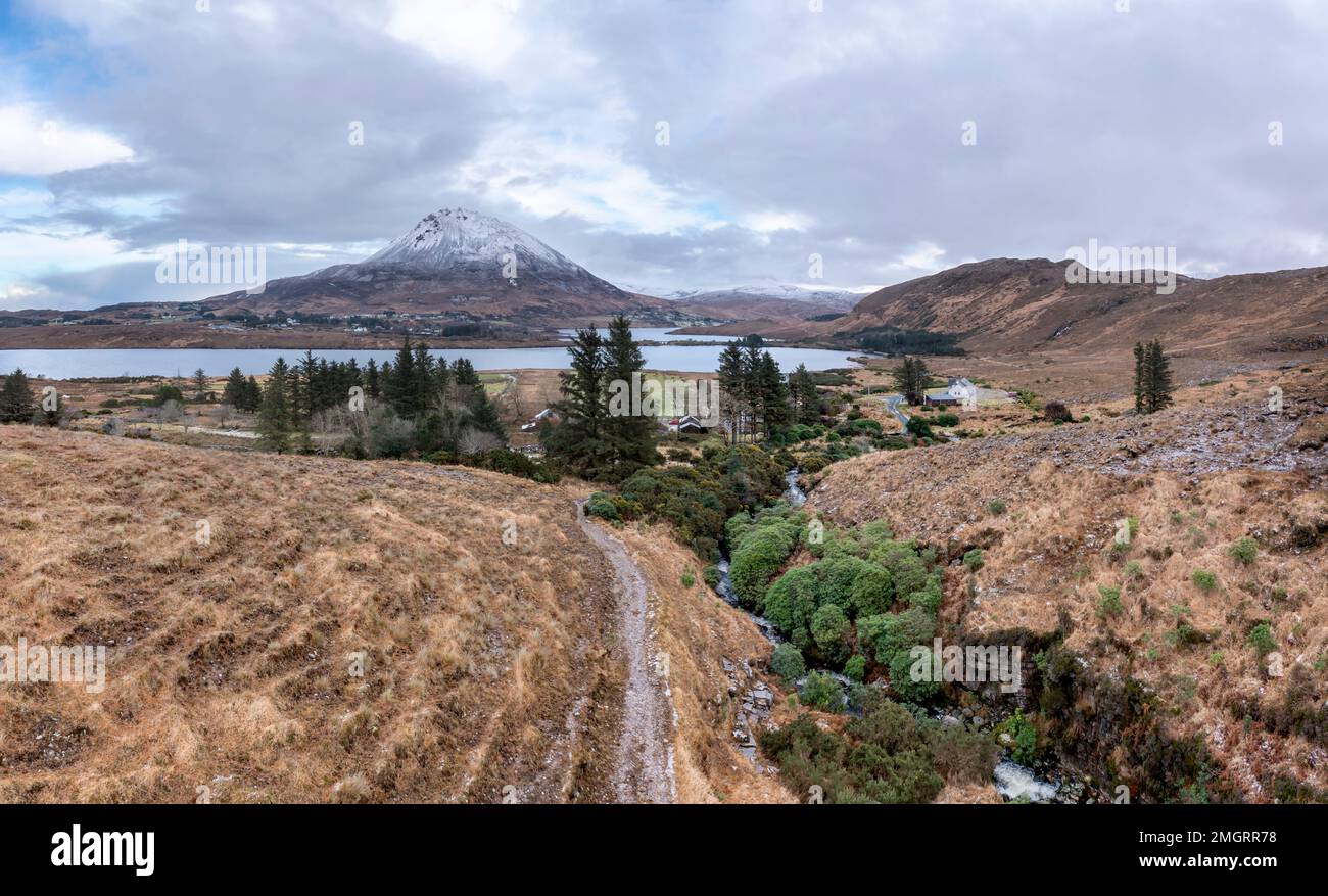Aerial view of the Dunlewy Ghost Town in County Donegal - Ireland Stock ...