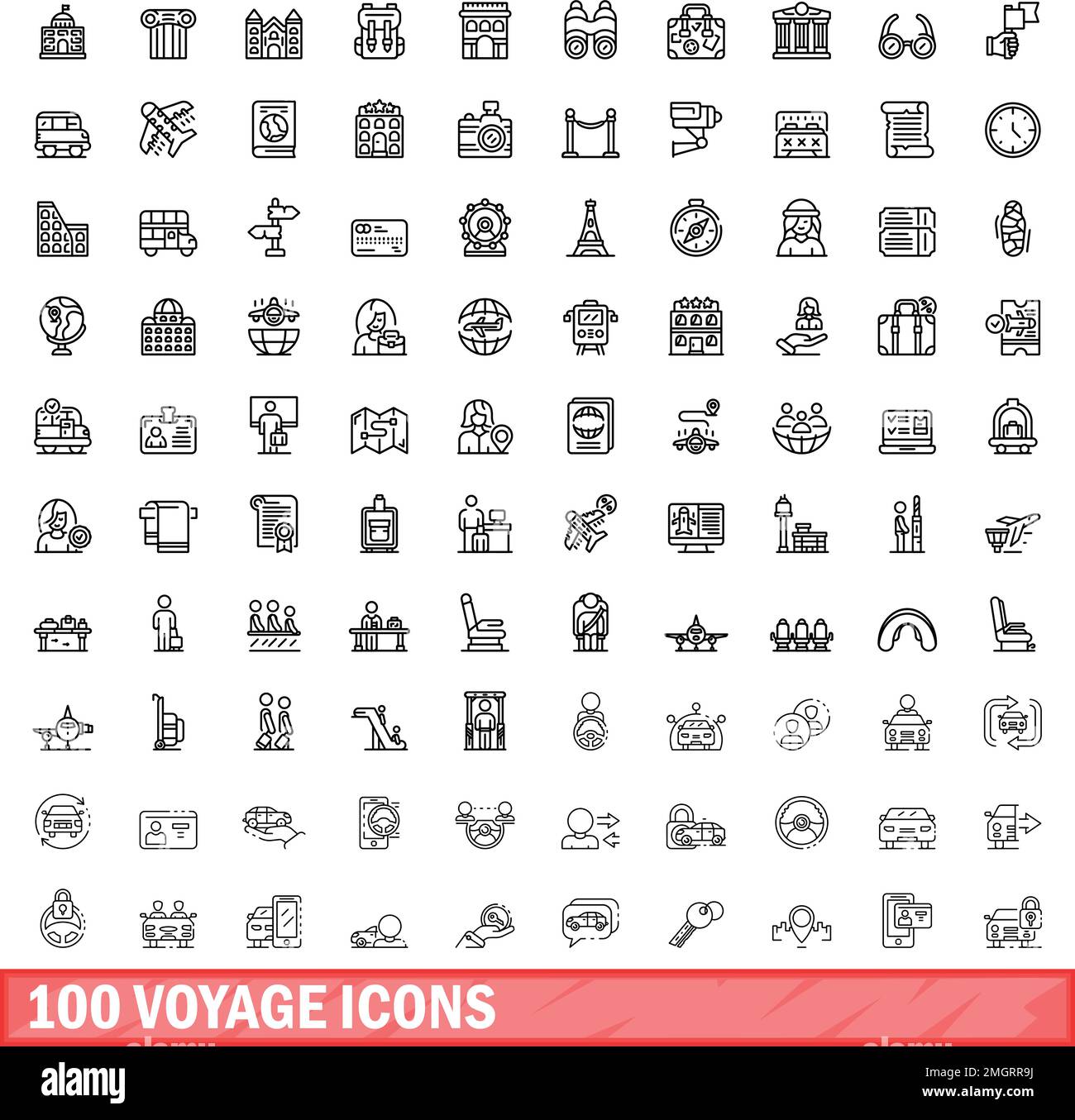 100 voyage icons set. Outline illustration of 100 voyage icons vector ...