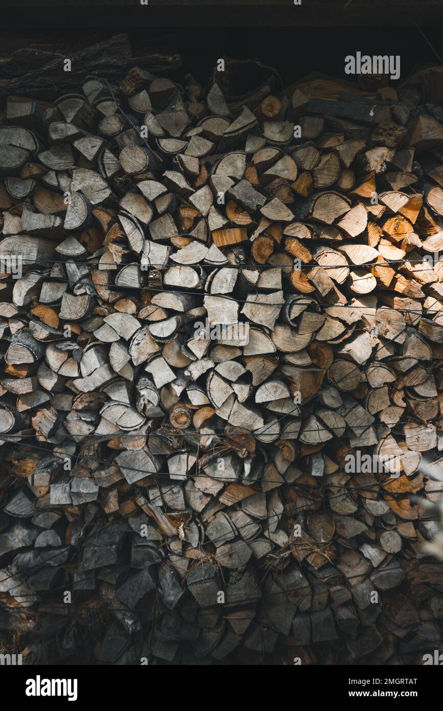 A closeup of stack of wood logs Stock Photo - Alamy