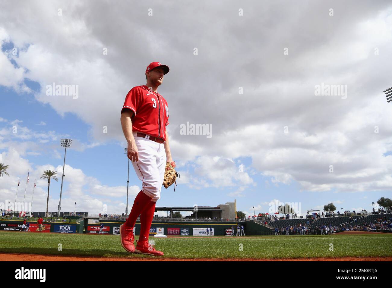 Cincinnati Reds' Gavin LaValley walks to the dugout after warming up ...