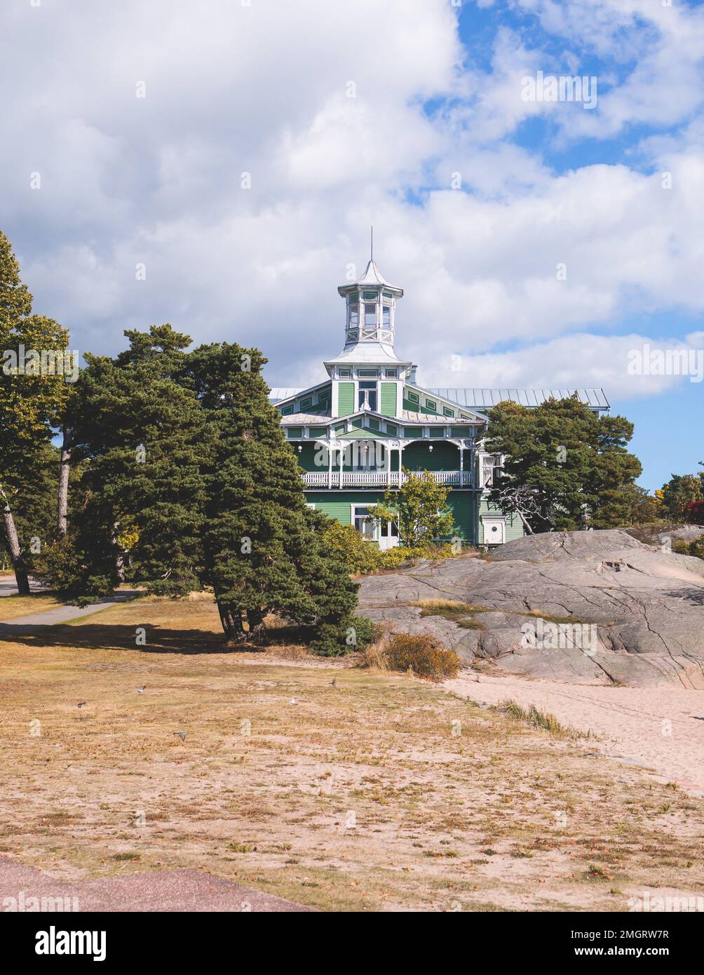 View of Hanko town coast, Hango, Finland, with beach and coastal ...