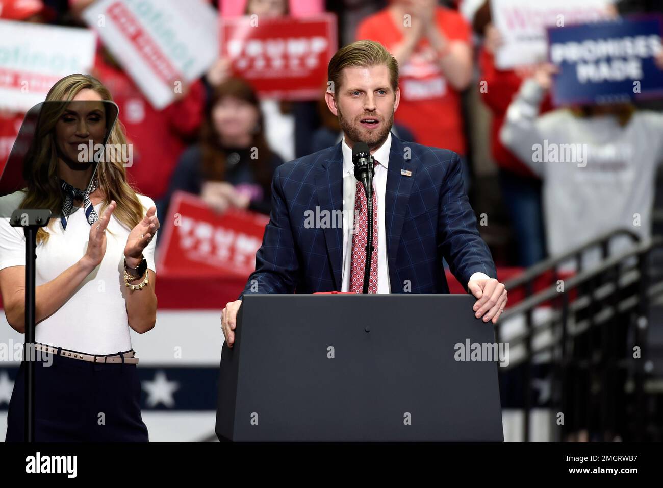 Eric Trump, son of President Donald Trump, speaks during a campaign ...