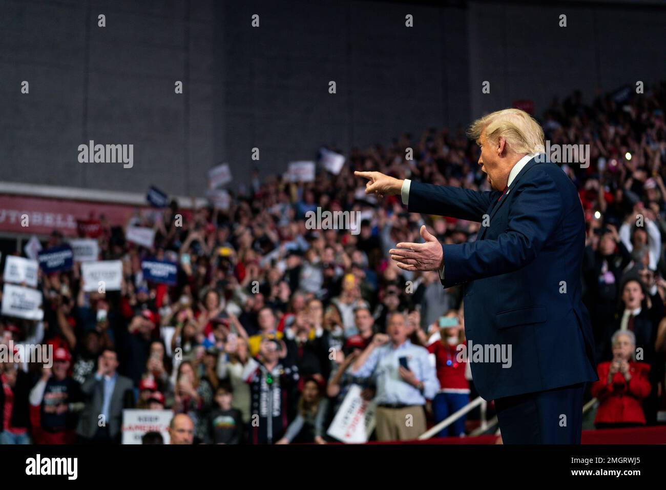 President Donald Trump arrives to speak at a campaign rally at ...