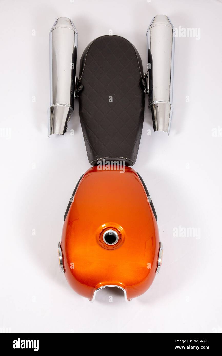 motorcycle part tank seat and mufflers exhaust parts motorbike in flat ...