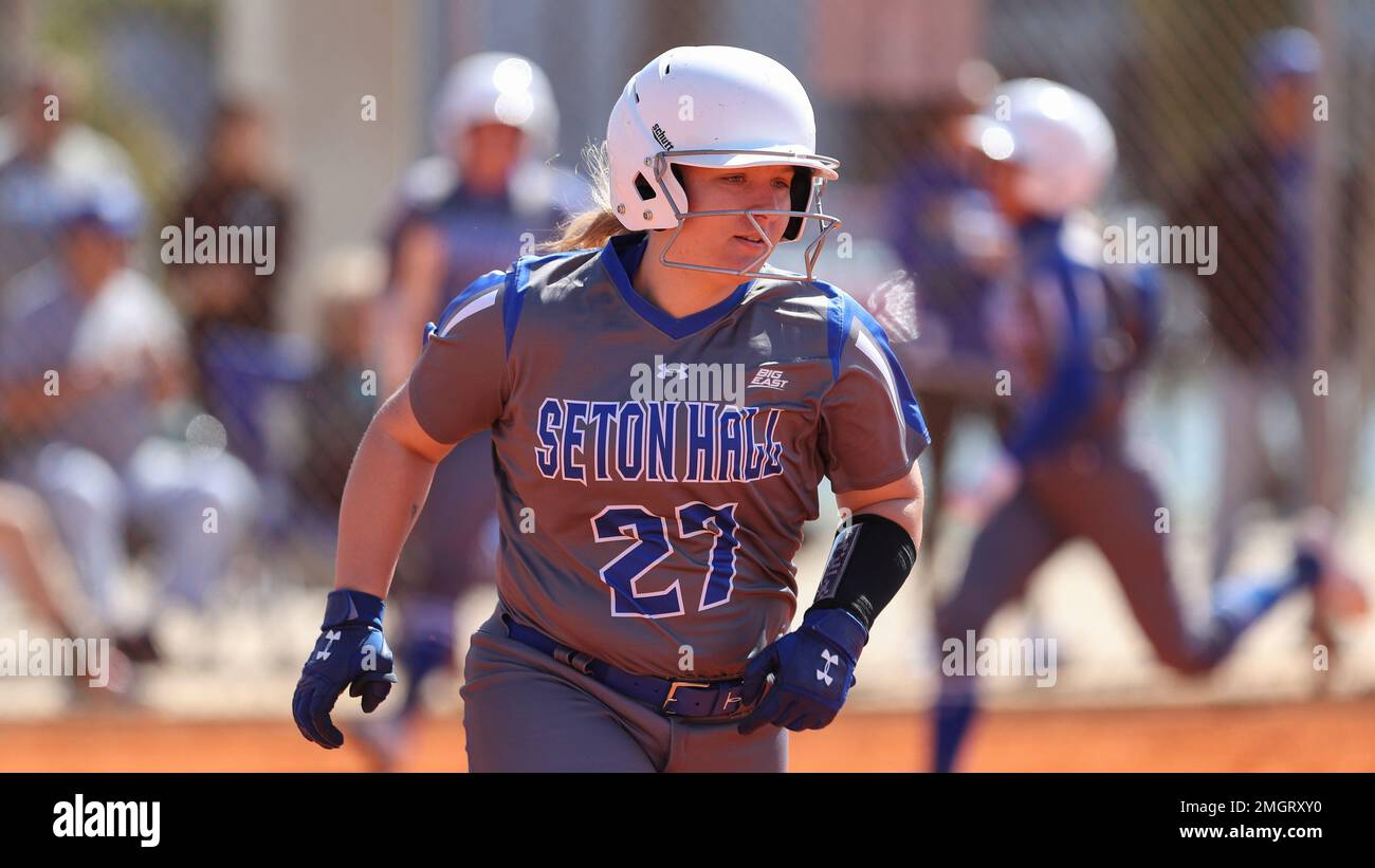 Seton Hall catcher Payton Beaver #27 during an NCAA softball game on ...