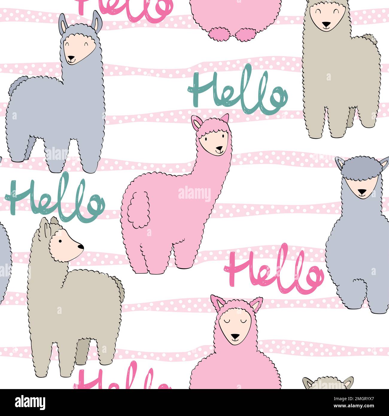 hand drawn vector seamless pattern with llamas Stock Vector Image & Art - Alamy