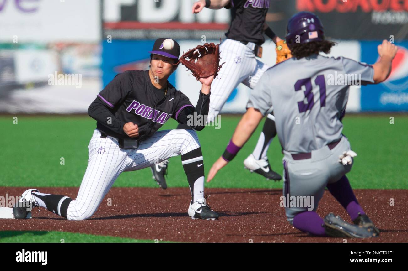 Portland infielder Ben Patacsil during an NCAA baseball game on Friday ...