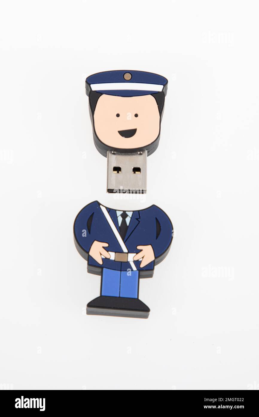 usb flash key drive shaped like cartoon policeman open lid on white ...