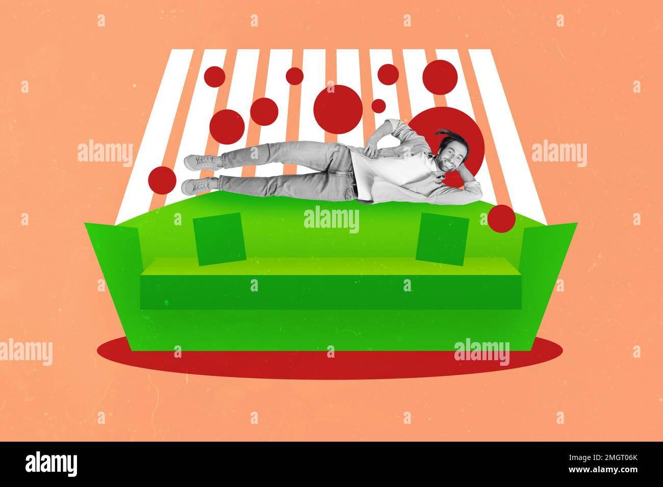 Photo creative collage artwork designed new green couch soft chilling ...