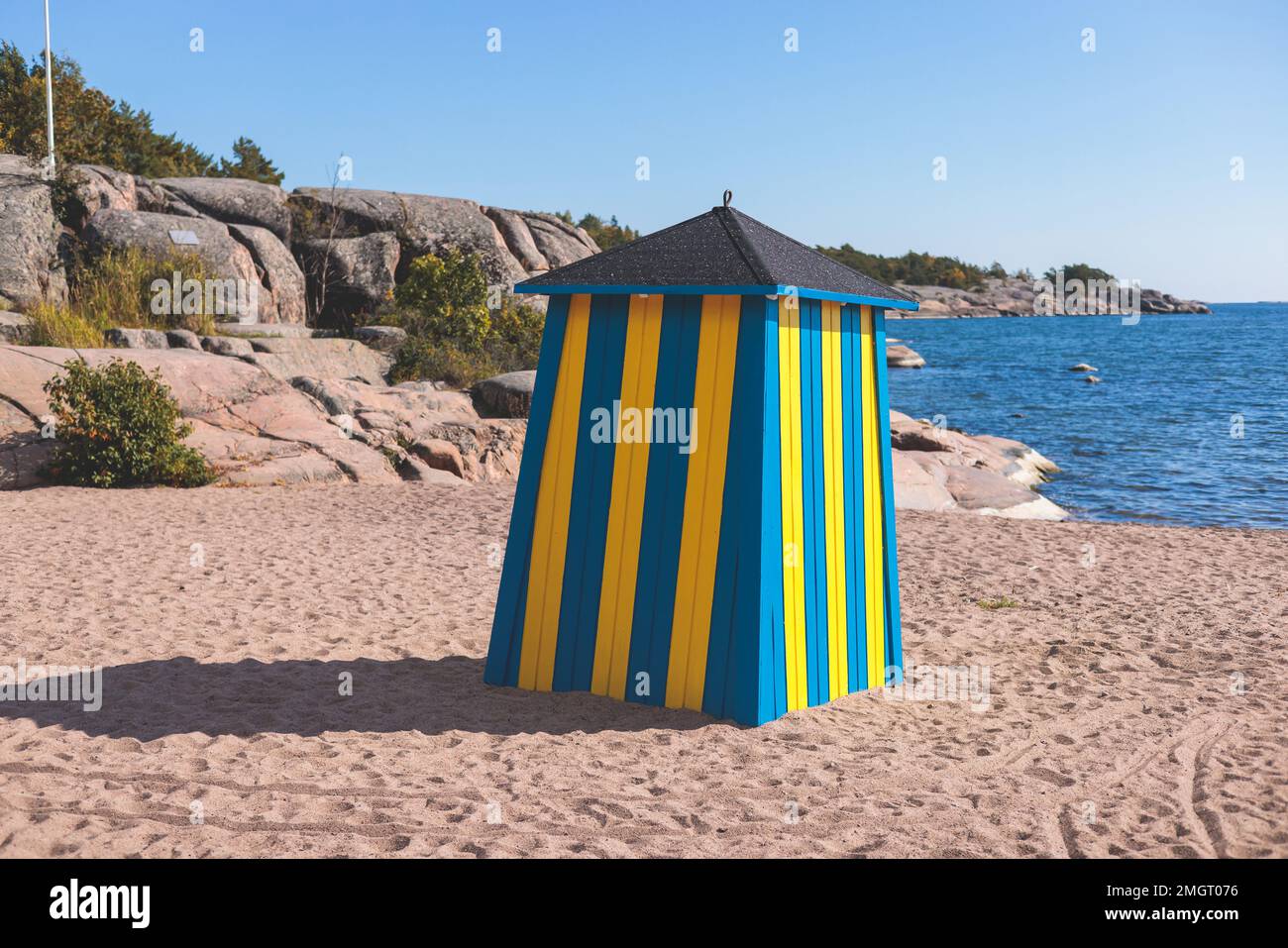 View of Hanko town coast, Hango, Finland, with beach and coastal ...