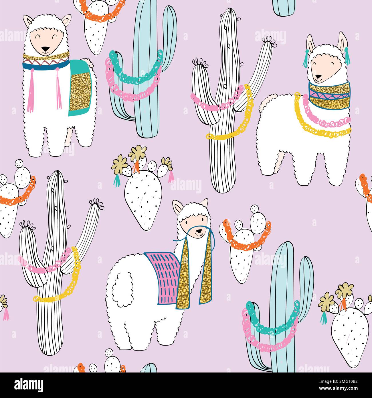hand drawn vector seamless pattern with llamas Stock Vector Image & Art ...