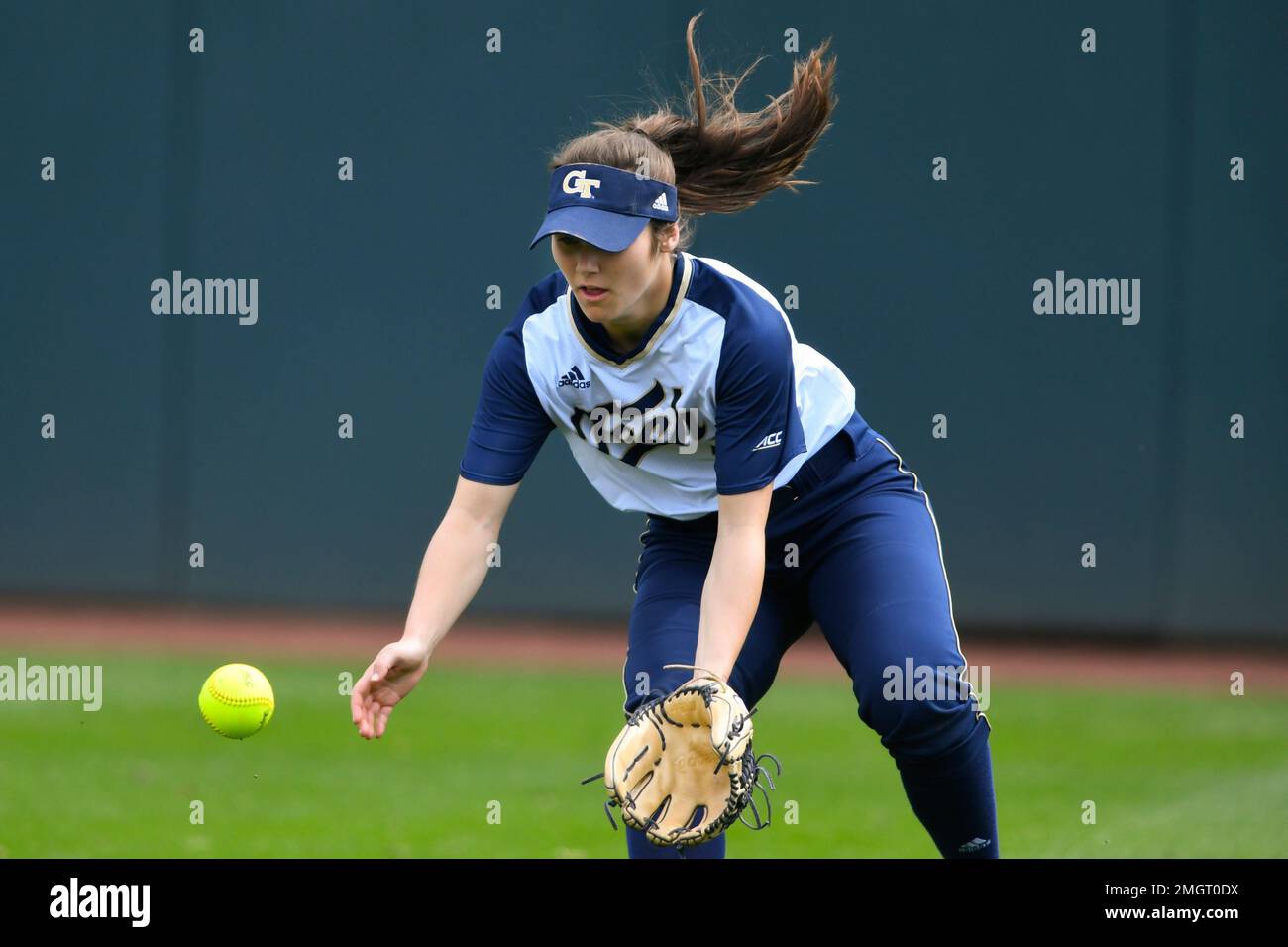 Georgia Tech's Cameron Stanford fields a ball during an NCAA softball ...