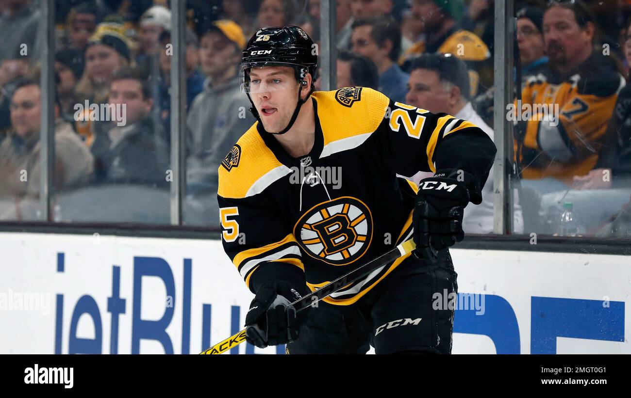 Boston Bruins' Brandon Carlo plays against the Dallas Stars during an ...