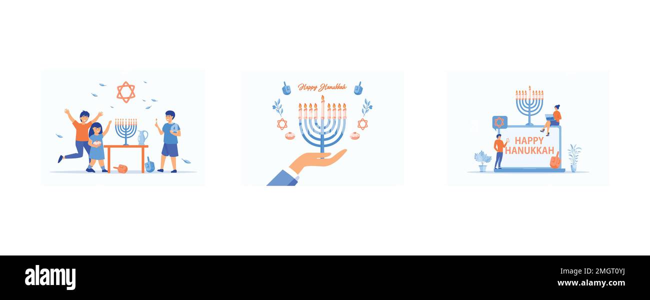 Kids celebrating Hanukkah by lighting candles in the menorah, Hanukkah ...