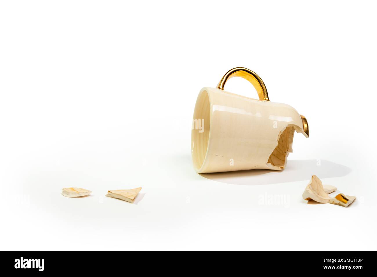 Broken tea cup isolated on white background. Cracked coffee mug and ...