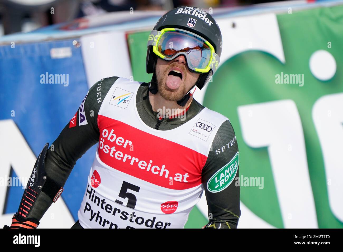 United States' Tommy Ford celebrates at the finish area of an alpine ...