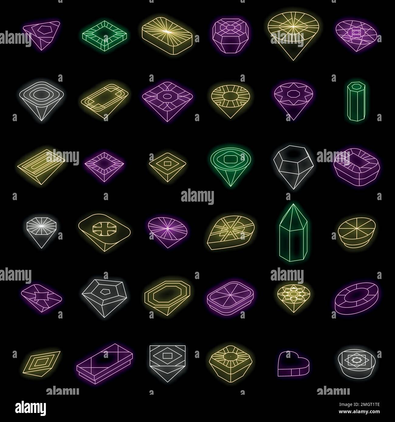 Jewel icons set. Isometric set of jewel vector icons neon color on ...