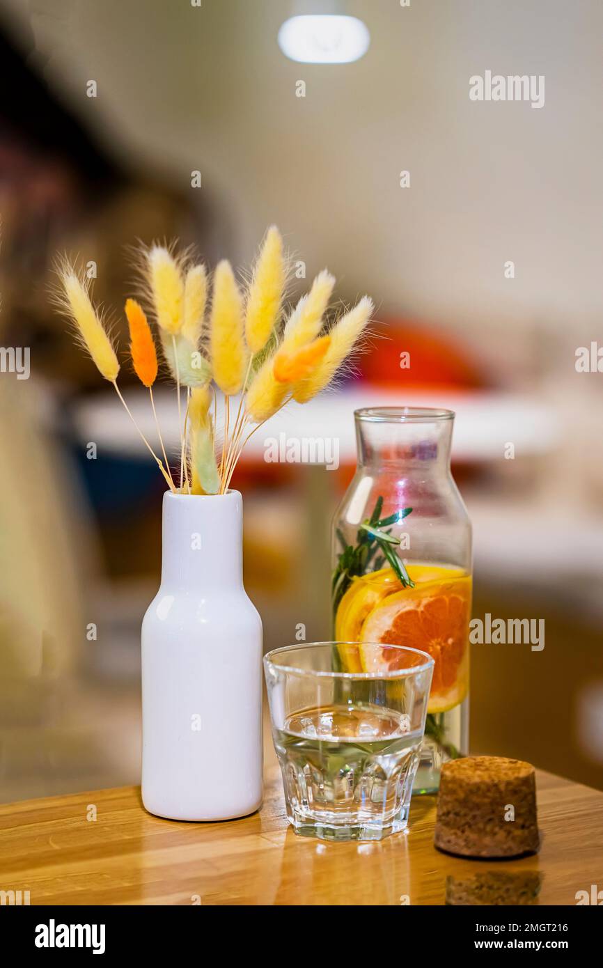 Still life. Cold Infused detox water with citrus, refreshing drink ...