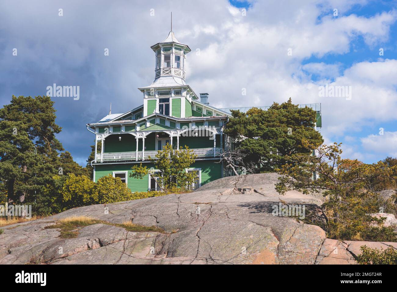 View of Hanko town coast, Hango, Finland, with beach and coastal ...
