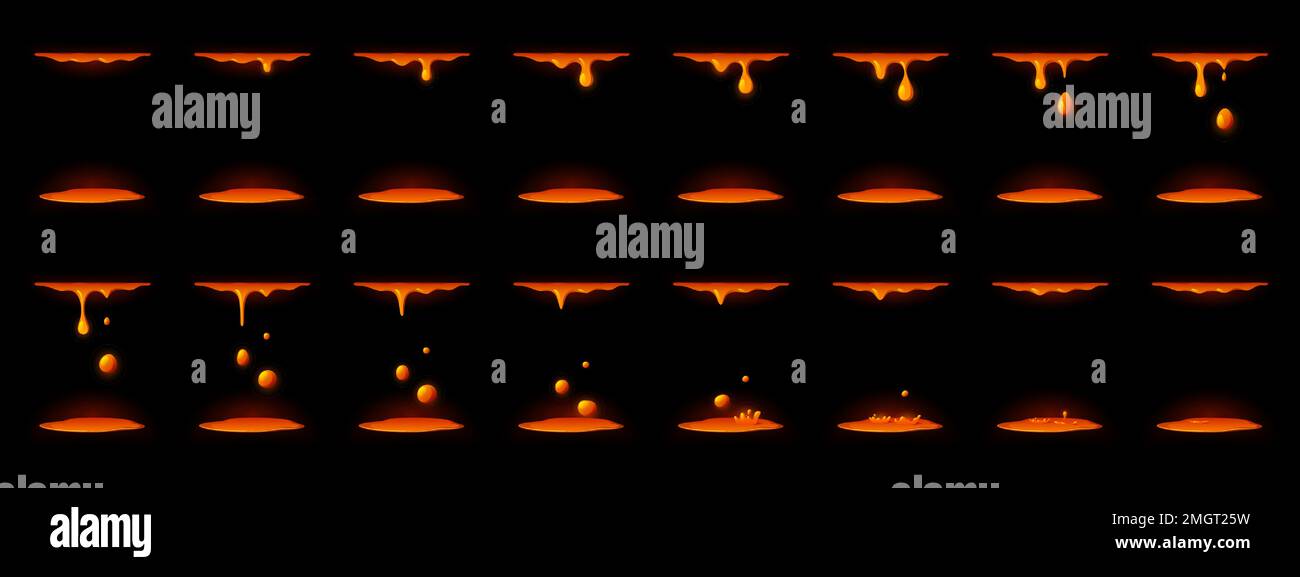 Falling liquid lava drops animation sprite sheet for 2d game. Hot ... Falling liquid lava drops animation sprite sheet for 2d game. Hot ...