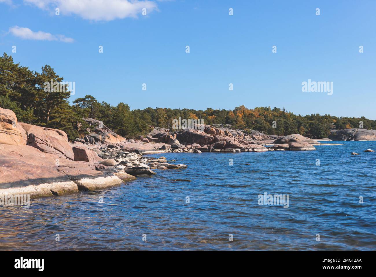 View of Hanko town coast, Hango, Finland, with beach and coastal ...