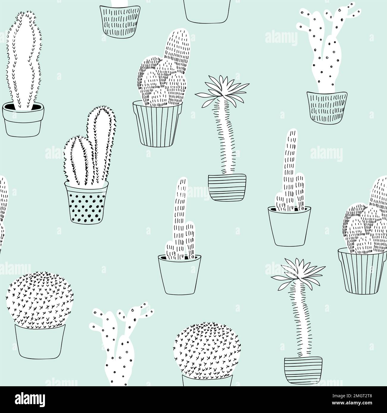 Vector hand drawn seamless cactus pattern background Stock Vector Image ...