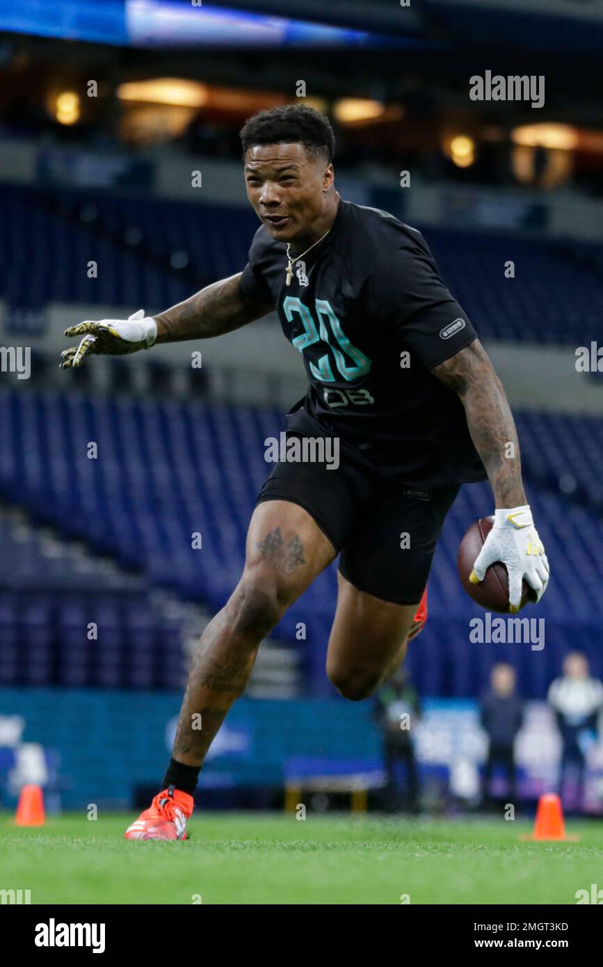 Nebraska defensive back Lamar Jackson runs a drill at the NFL football ...