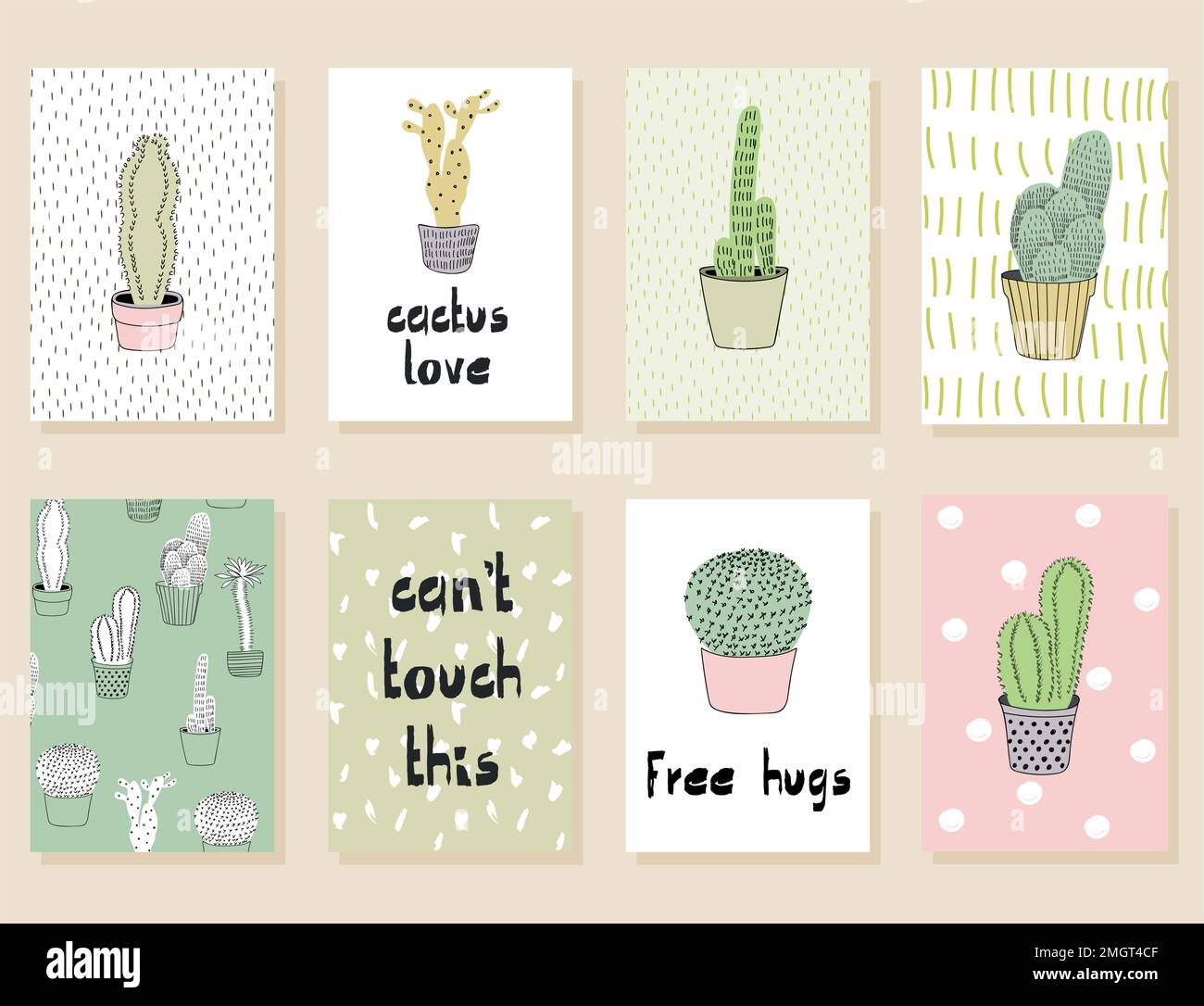 Set Of Greeting Or Invitation Cards With Cactuses Stock Vector Image