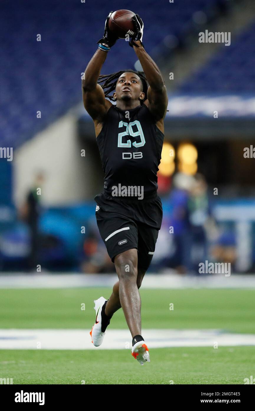 Tulsa defensive back Reggie Robinson II runs a drill at the NFL ...