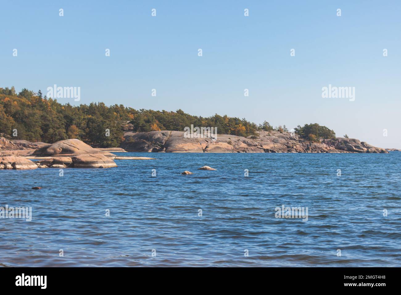 View of Hanko town coast, Hango, Finland, with beach and coastal ...