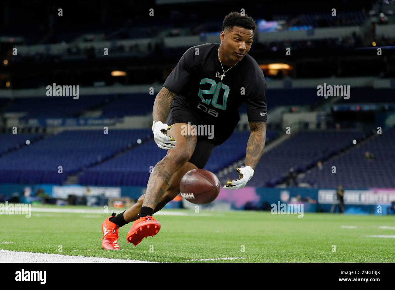 Nebraska defensive back Lamar Jackson runs a drill at the NFL football ...