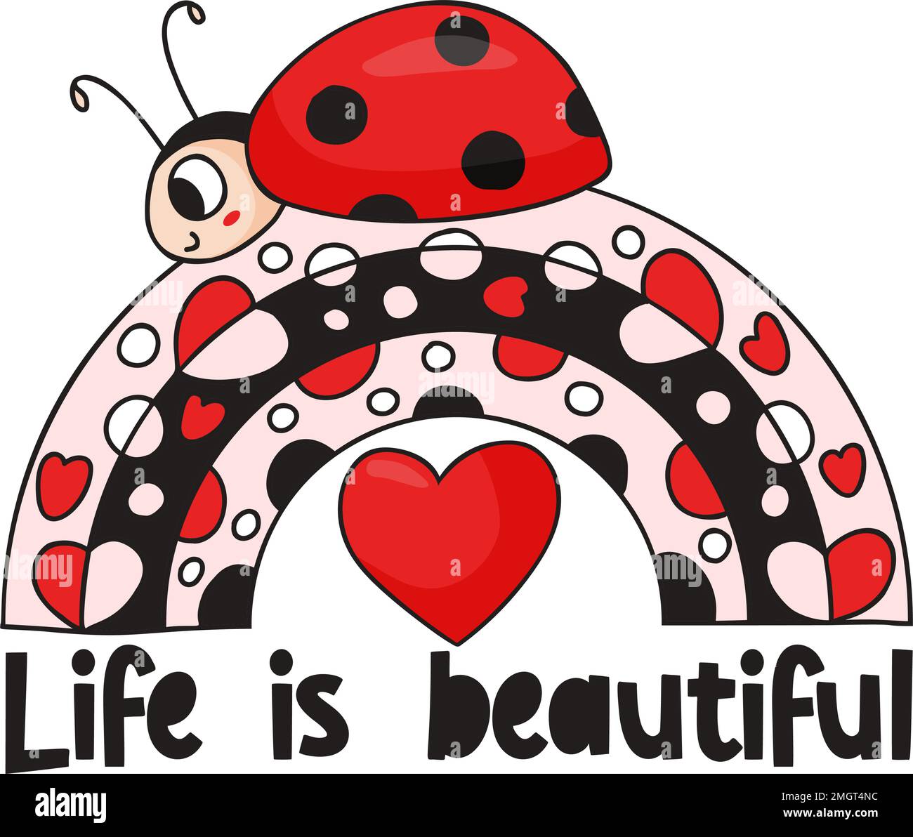 Cool card with ladybug on rainbow. lovely decorative insect ladybird ...