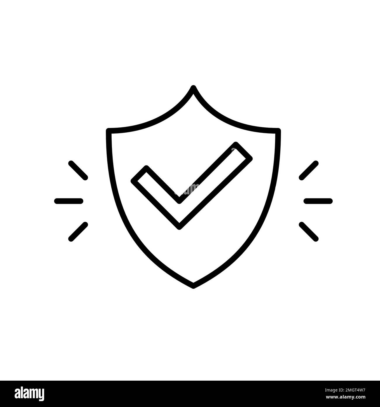 Shiny shield with check mark. Approved quality item. Pixel perfect, editable stroke line icon ...