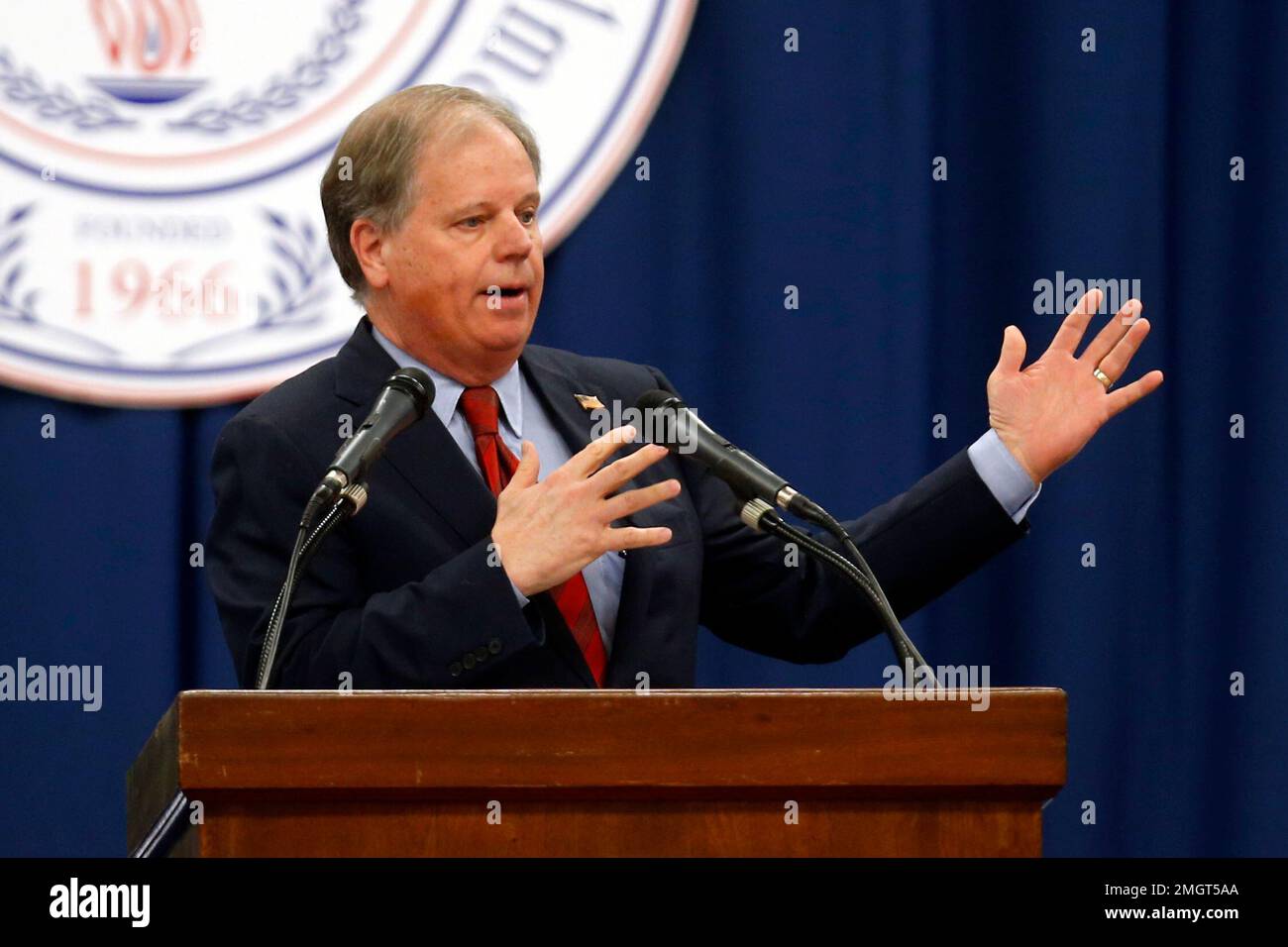 Sen Doug Jones speaks at the unity breakfast Sunday, March 1, 2020, in Selma , Ala. (AP Photo ...