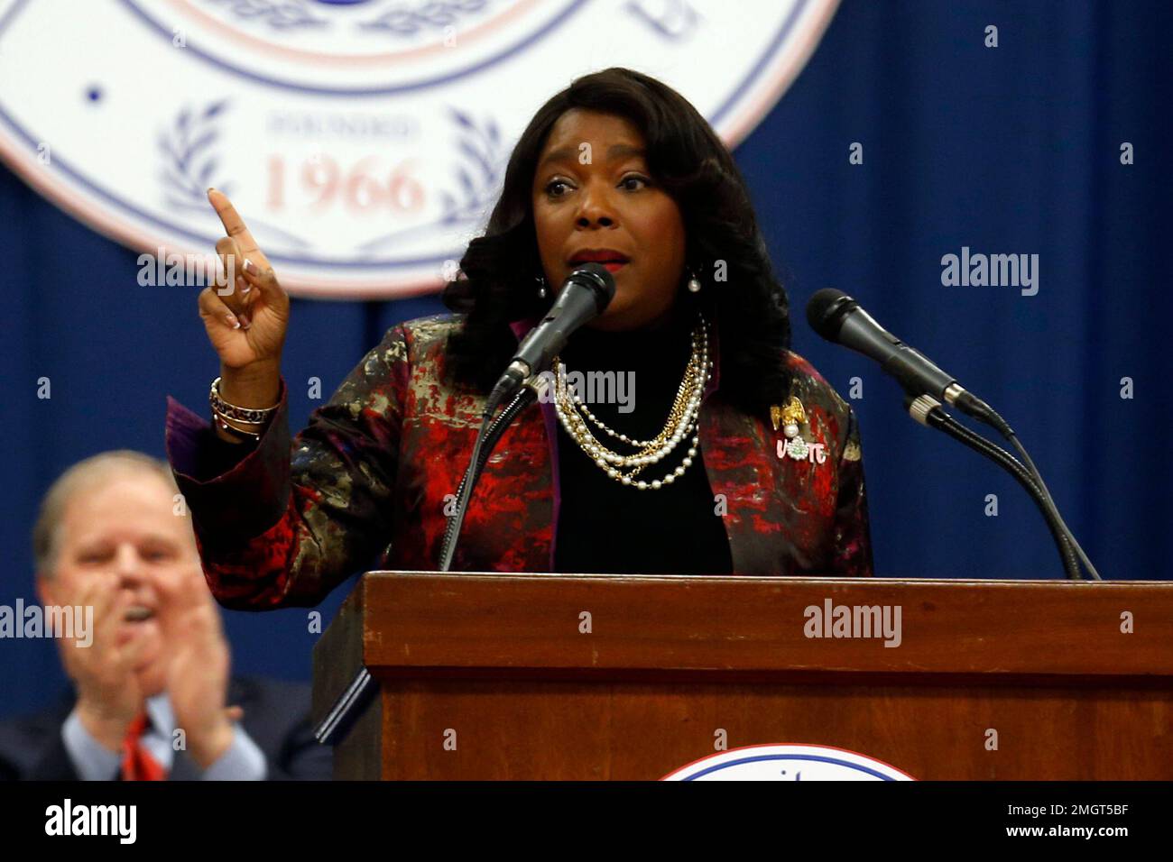 Rep. Terri Sewell speaks at the unity breakfast Sunday, March 1, 2020, in Selma , Ala. (AP Photo ...